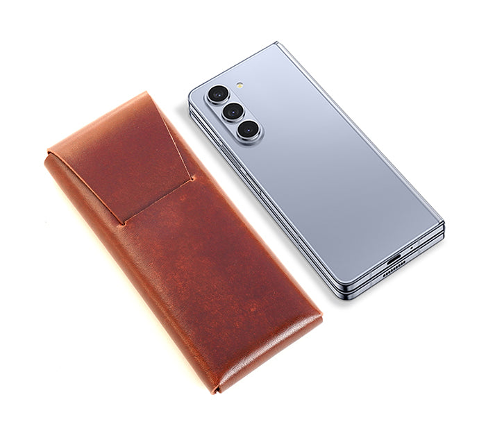 Handmade Leather Fold Phone Sleeve – Minimalist Full-Grain Leather Case ...