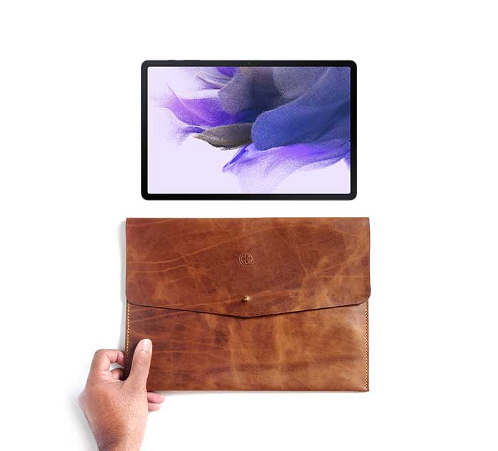 Handmade Leather Tablet Case with Solid Brass Button Lock – Premium ...